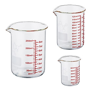 High Borosilicate Glass Measuring Cup Set-V-Shaped Spout，Includes 60ml(2OZ), 120ml(4OZ), and 250ml(8OZ) Glass Measuring Beaker for Kitchen or Restaurant, Easy to Read