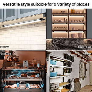 Under Cabinet Lights Kit, LED Smart Dimmable Strip Lighting Fixtures, 24V Plug in Linkable Bar LED Counter Lights for Pantry, Kitchen, Shelf, Bookcases, Showcase (6 PCS, Cold White)