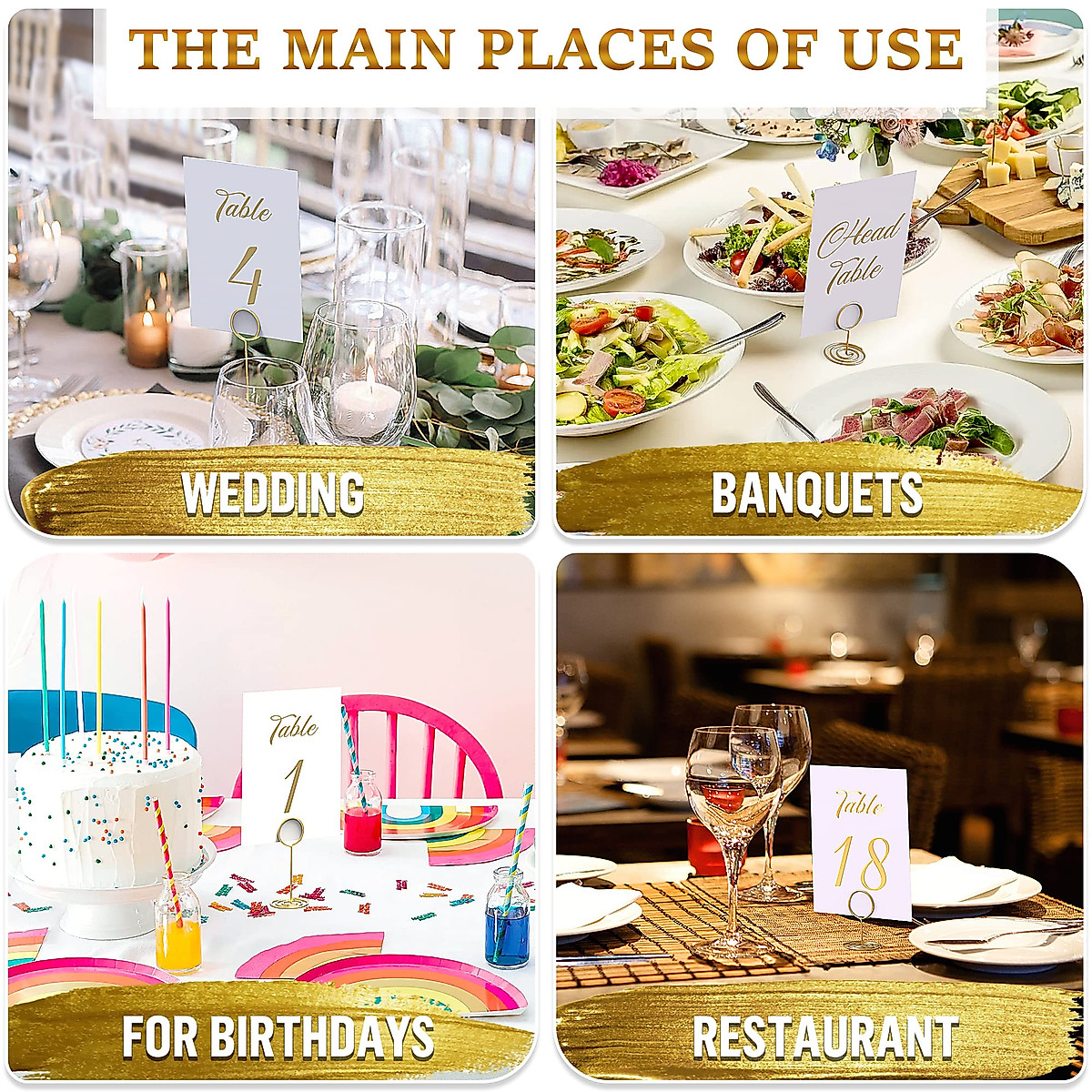 Gold Table Numbers 1-30 with 10 pack Gold Table Number Holders