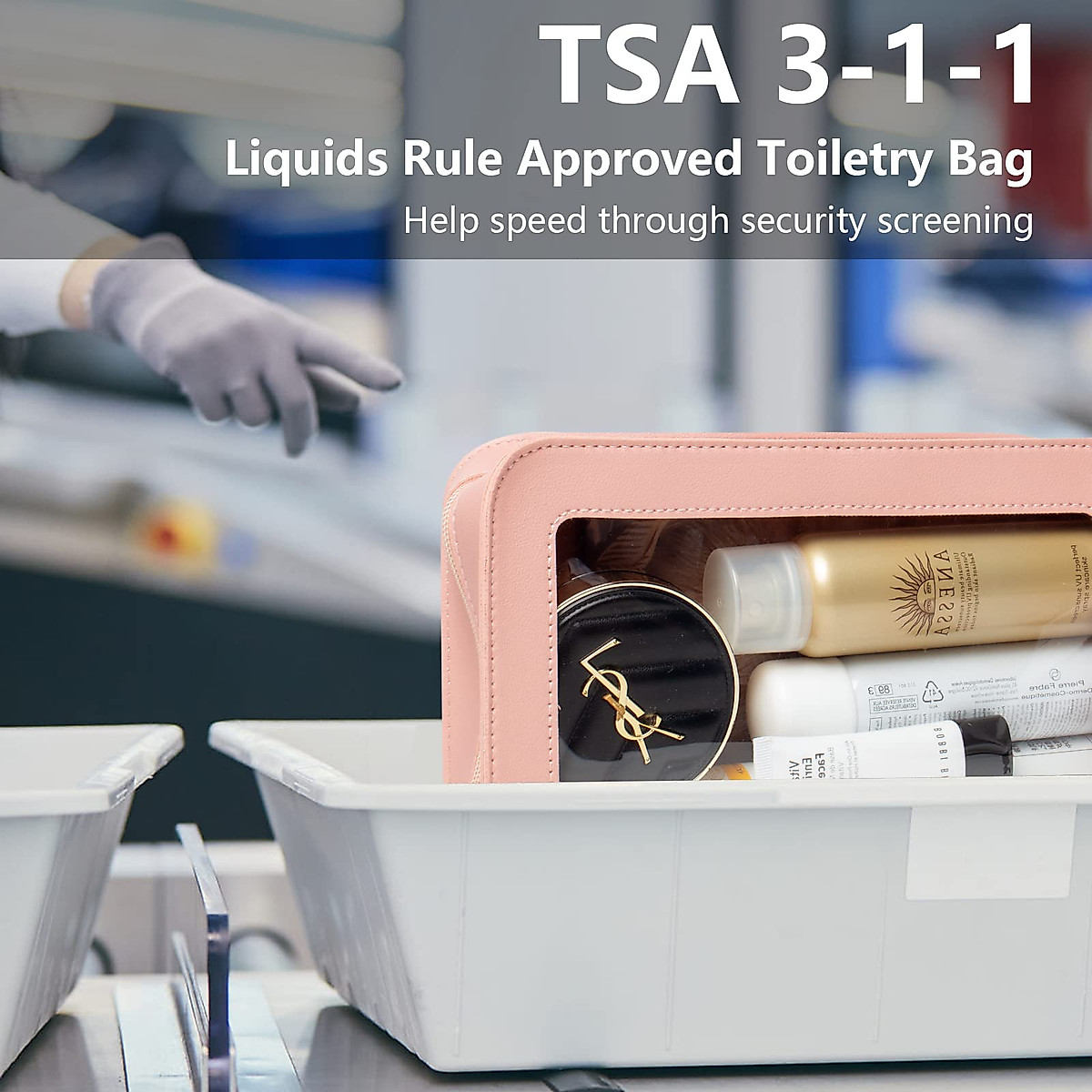 LETGO Clear Makeup Bags, TSA Approved Toiletry Bag with Zipper, Clear Makeup Organizer Fit Carry-on Travel Car Accessories Essentials,Portable Travel Pouch for Women Men (Pink)