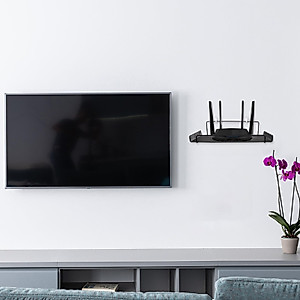 FOMIYES Projector Stand Wall Floating Shelves WiFi Router Storage Box TV Set Shelf Wall Hanging Plug Board Bracket Cable Storage Organizer for Bedroom Living Room Black Projector Mount