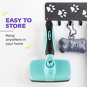 Hertzko Dog Brush for Shedding - Self Cleaning Slicker Brush for Dogs and Cats - Gently Removes Loose Hair, Tangles, and Dirt - Grooming Brush Suitable for Long or Short Coats - Aqua