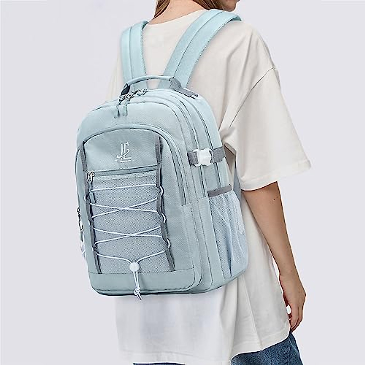 Lanola Travel Backpack Durable Middle Schoolbag Travel Bag for Men & Women Lightweight College Student Backpack - Gray Blue