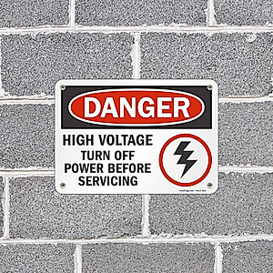 SmartSign 7 x 10 inch “Danger - High Voltage, Turn Off Power Before Servicing” OSHA Sign, 55 mil HDPE Plastic, Red, Black and White
