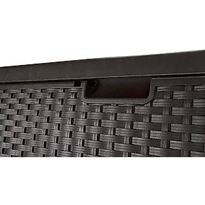 Suncast Trash Hideaway Outdoor Garbage Bin & 99 Gallon Deck Box w/ Seat, Java