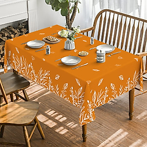 Horaldaily Fall Tablecloth 60x84 Inch Rectangular, Thanksgiving Autumn Harvest Orange Wild Flowers Table Cover for Party Picnic Dinner Decor