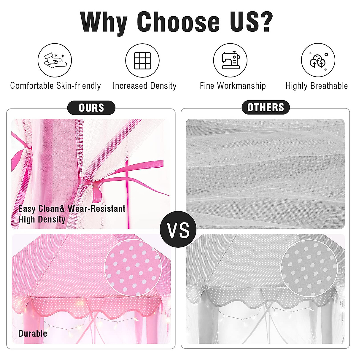 Princess Tent for Kids - Castle Playhouse Tent with LED Star Lights – Large Kids Play Toys for Indoor & Outdoor – 55"x53" Pink