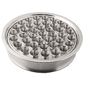 Communion Ware Holy Wine Serving Tray with A Lid & A Stacking Bread Plate with A Lid + 40 Cups - Stainless Steel (Matte)