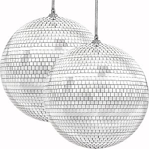 The Dreidel Company Mirror Disco Ball 8" Inch 2-Pack, Silver Hanging Ball with Attached String for Ring, Reflects Light, Fun Party Home Bands Decorations, Party Favor