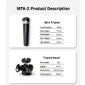 Portable & Sturdy Adjustable Phone Tripod,Cell Phone Mount Easy to Adjust 360° Ball Head, Mini Tripod with Cold Shoe Mount, 1/4'' Screw for Magic Arm,Selfie Stick Stand for Smartphone DSLR Camera