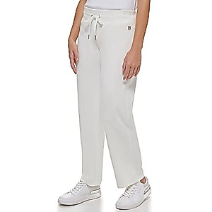 Calvin Klein Women's Misses Comfortable Wide Leg Everyday Velour Drawstring Pant, Milk, Small