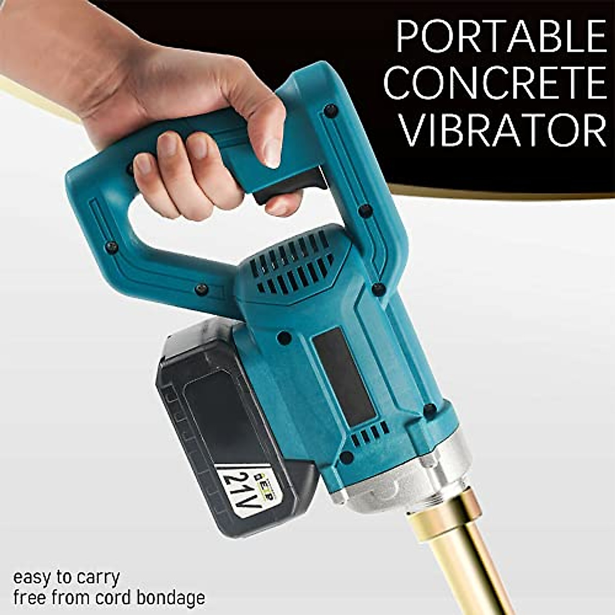 Cordless Hand-held Electric Concrete Vibrator 800W 5000RPM Portable Construction Insertion Vibrator Air Bubbles Remover Level Concrete with 3.3 ft Vibrating Rod, 2 Rechargeable Batteries