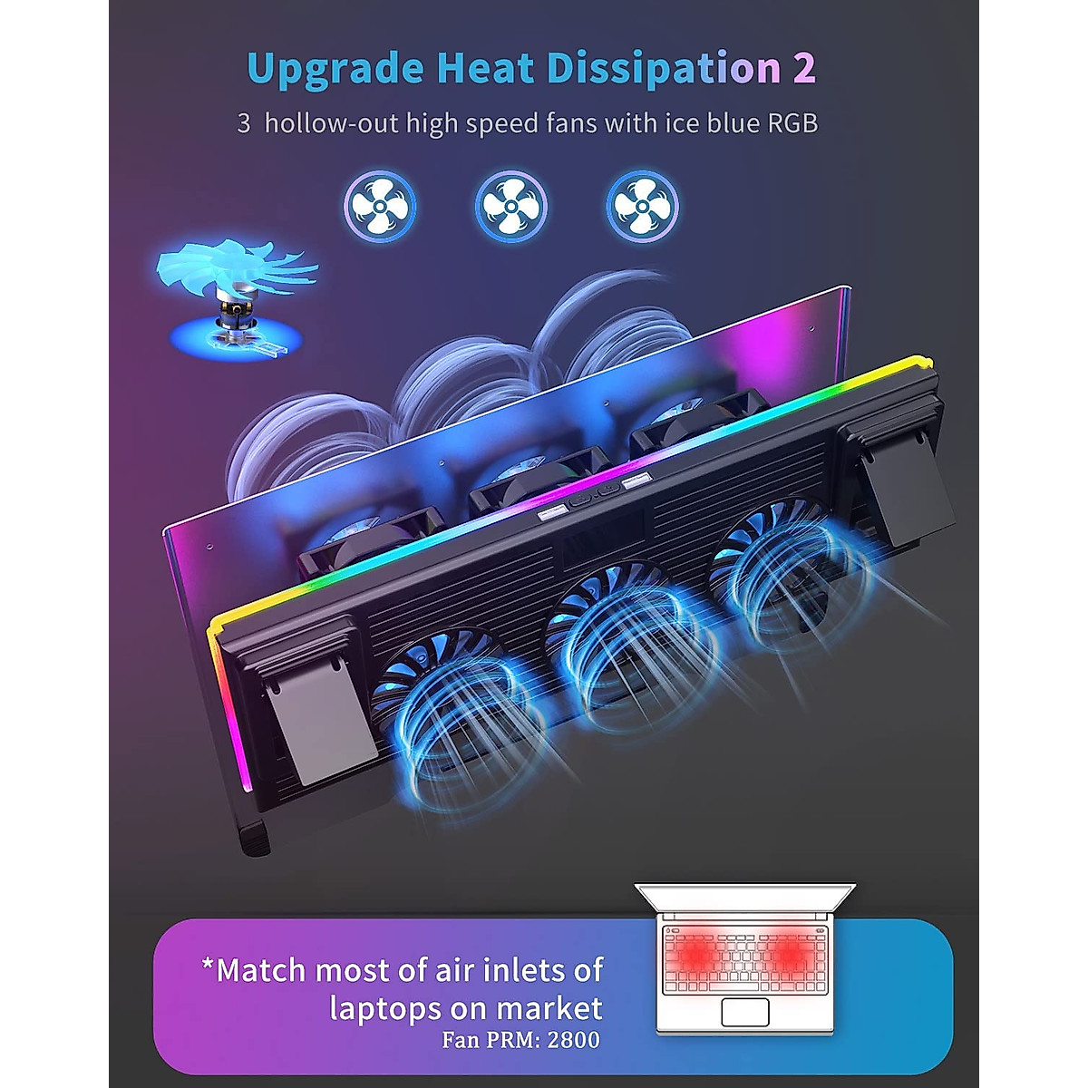 KeiBn Upgrade Laptop Cooling Pad A9,KeiBn All Aluminum-Alloy Laptop Cooler Fan for 10-15.6 Inches, 10 Modes RGB Colors Light, 3 Heights Stand, 2 USB Ports, Space Gray