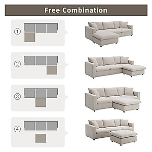 L-Shape Reversible Modular Sectional Sofa Couch,Cushions 4 Seaters Convertible Sofa&Couch Corner Leisure Cloud Sofá with Movable Ottoman & 2 Pillows for Living Room