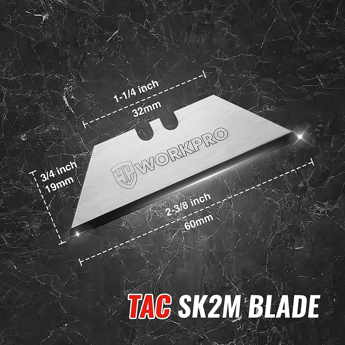 WORKPRO Premium Utility Knife Blades, TAC Diamond Coated SK2M, 50-Pack Utility Blades Replacement with Dispenser