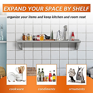 HOCCOT Commercial Stainless Steel Shelf 12 x 48” 2 Pack, Wall Mounted Food Service Storage Rack Shelves, Heavy Duty 300 lb Metal Shelf for Kitchen, Restaurant, Food Truck, Garage, Laundry Room