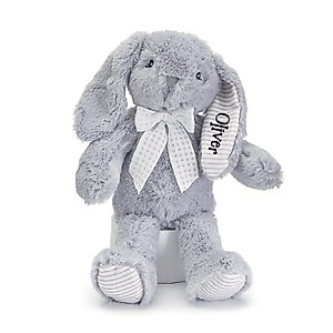 Personalized Grey Bunny Soft and Floppy Ear Keepsake Easter Bunny - 8 Inches