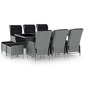 KTHLBRH 9 Piece Patio Dining Set with Cushions Poly Rattan Light Gray,Outdoor Patio furnature,Outdoor Furniture,Patio Set,Balcony Furniture,for Patio,Garden,Poolside,Backyard