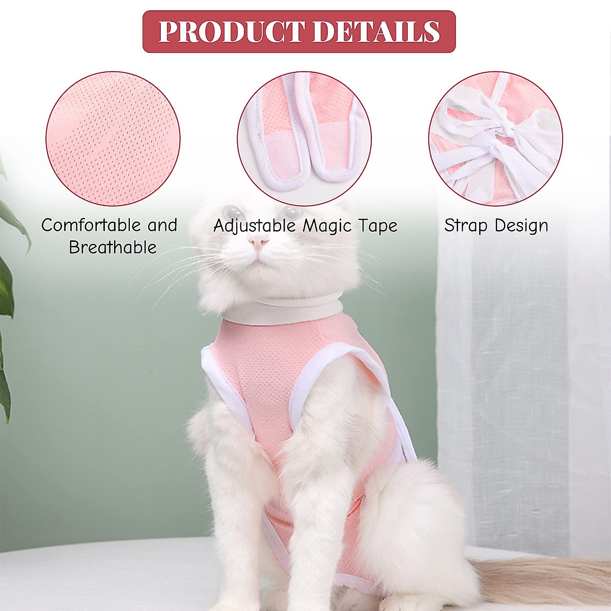 URROMA 1 PC Cat Soft Recovery Suit, Cat Sterilization Bandage Suit Cat Surgery E-Collar Alternative Recovery Protective Shirt Surgery Pets Clothing Pajamas, M