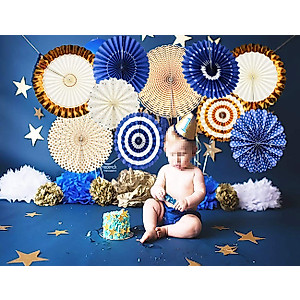 Furuix 2024 Graduation Party Decorations Royal Prince Baby Shower Decorations 10pcs Navy Gold Bridal Shower Decorations Navy Blue Pinwheel Backdrop Boy Prince Party Supplies 1st Birthday Decorations
