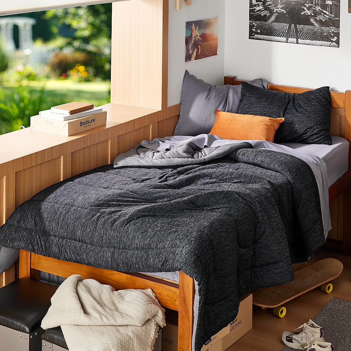 Bedsure Twin/Twin XL Comforter Set - Cooling and Warm Bed Set, Charcoal Black Reversible Bedding for All Season, 2 Pieces, 1 Twin/Twin XL Size Comforter (68"x88") and 1 Pillow Case (20"x26")