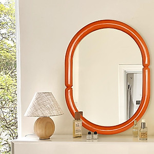 H-A Oval Solid Wood Vanity Mirror Bagel Shaped Wall Mounted Mirror High-end for Bedroom Bathroom Wall Decor