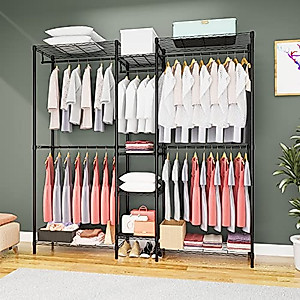 Serxis Heavy Duty Clothes Rack for Hanging Clothes, Metal Garment Rack，Large Capacity Portable Clothing Rack，Freestanding Open Wardrobe Organizer Rack, 67.0"L x 13.8"W x 75.6"H Max Load 720LBS, Black
