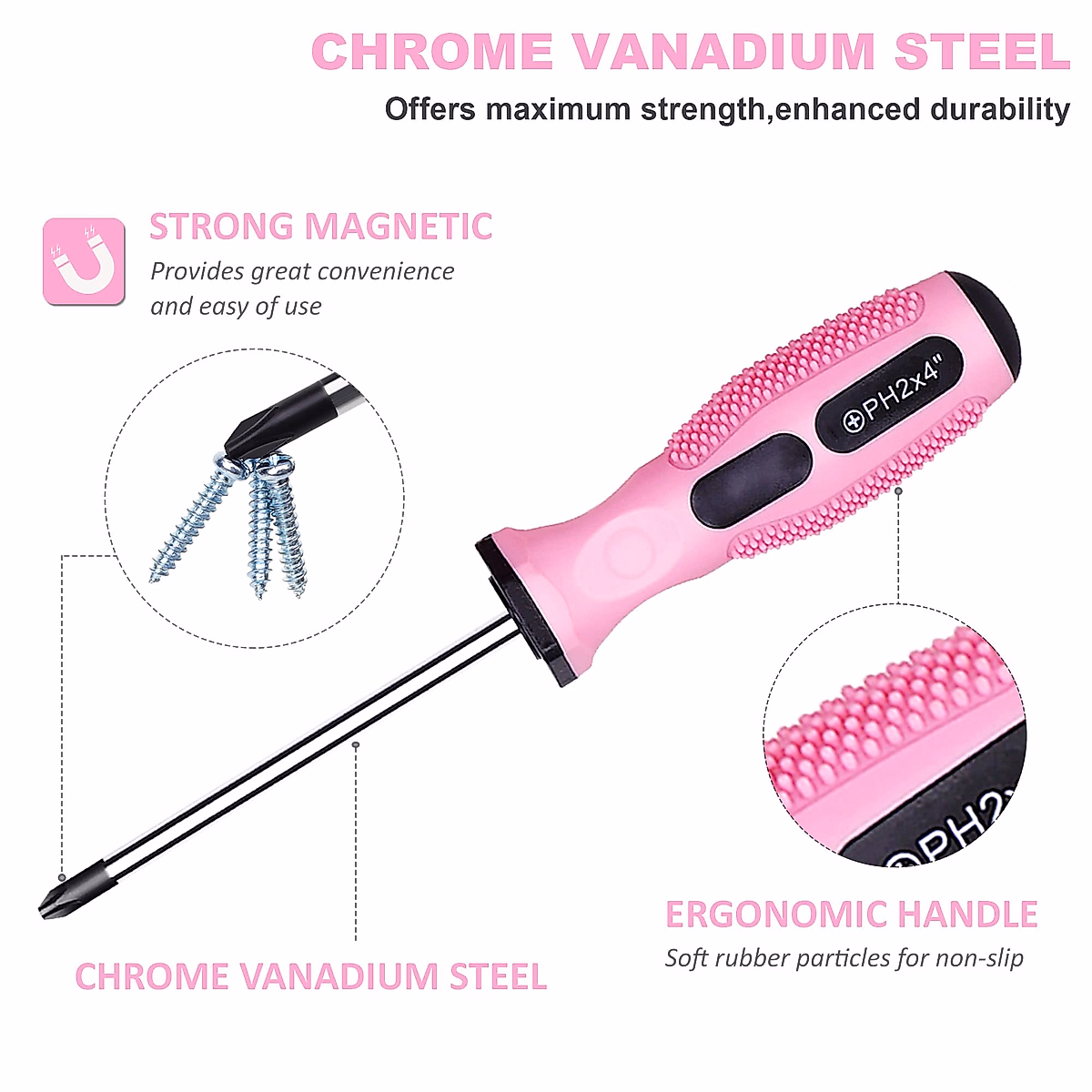 FASTPRO 21-Piece Magnetic Screwdrivers Set with Organizer Rack, Slotted Phillips Screwdrivers and Precision Screwdrivers, Repair Tool Kit for Women, Pink