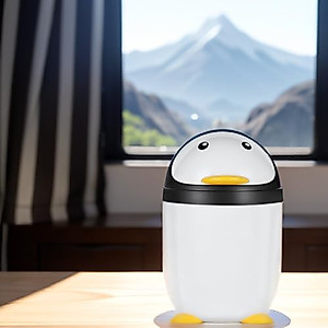 Penguin Plastic Trash Can with Lid Bedroom 7.5 Liter /2 Gallon Garbage Can Children Room Garbage Can Swing Lid Wastebasket Dustbin Organizer, White