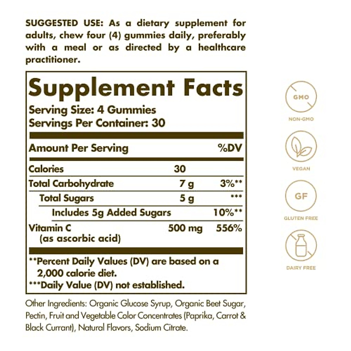 Solgar Adult Vitamin C 500 mg Gummies, Great-Tasting Strawberry Orange Flavor, Supports Immune Health, Non-GMO, Vegan, Gluten & Dairy Free, 30 Servings, 120 Count