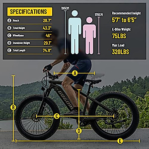 GOGOAL Electric Bike for Adults BAFANG 750W Motor 48V 15Ah Larger Removable Battery Waterproof 26'' 4 Inch Fat Tire Ebike 7-Speed Electric Mountain Bike Beach Camping Snow E-Bikes Black