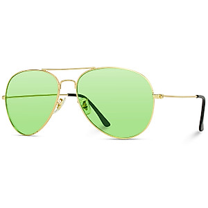 WearMe Pro Classic Aviator Style Metal Frame Sunglasses (Gold Frame/Green Tinted Lens, 59)