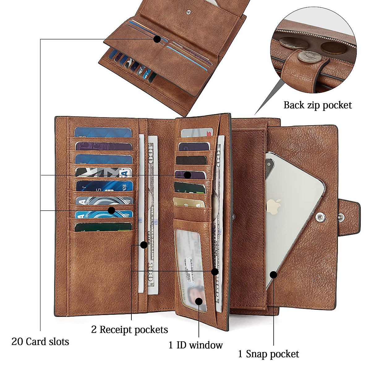 BOSTANTEN Womens Leather Wallets RFID Blocking Large Capacity＆Leather 15.6 inch Laptop Backpack Computer Bag