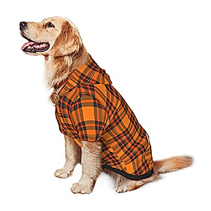 Large Dog Hoodie Thanksgiving-Plaid-Pumpkin-Orange Pet Clothes Sweater with Hat Soft Cat Outfit Coat X-Large