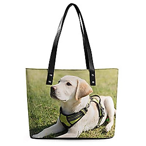Womens Handbag Labrador Dog Leather Tote Bag Top Handle Satchel Bags For Lady
