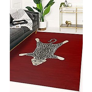 SIYON Cheetah Leopard Print Area Rug for Bedroom Minimalist Non-Slip Living Room Floor Rugs Washable Reversible Dining Room Accent Rugs Red Home Office Throw Mat 4x6 Fur Kitchen Runner Mat