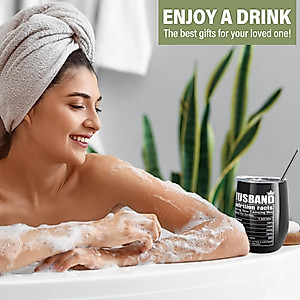 KAIRA Gift for Husband from Wife,Hubby Husband Nutrition Facts Insulated Funny Wine Tumbler,12 Oz with Lid Vacuum Stainless Steel Double Wall Coffee Travel Mug,Idea for Men(Black) (Pack of 1)