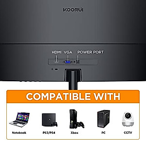 KOORUI 24-Inch Curved Computer Monitor- Full HD 1080P 60Hz Gaming Monitor 1800R LCD Monitor HDMI VGA, Tilt Adjustment, Eye Care, Black 24N5C