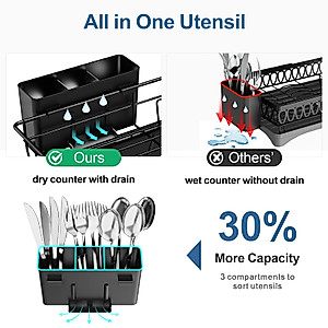 GSlife 2 in Set of Dish Drying Rack and Sink Caddy - Dish Rack for Kitchen Counter with Slots, Utensil Holder, Cup Holder, Cutting Board Holder, Black