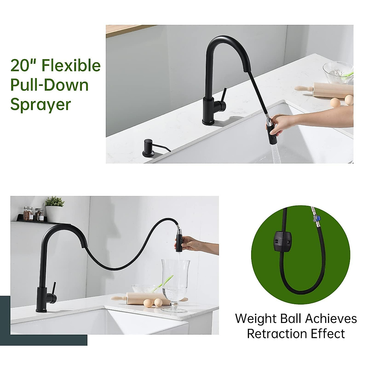 APPASO Black Kitchen Faucet with Soap Dispenser, Matte Black Kitchen Faucet with Pull Down Sprayer, 2-Mode Kitchen Sink Faucets Black, Modern Kitchen Faucet for RV/Bar Sink, Solid Stainless Steel