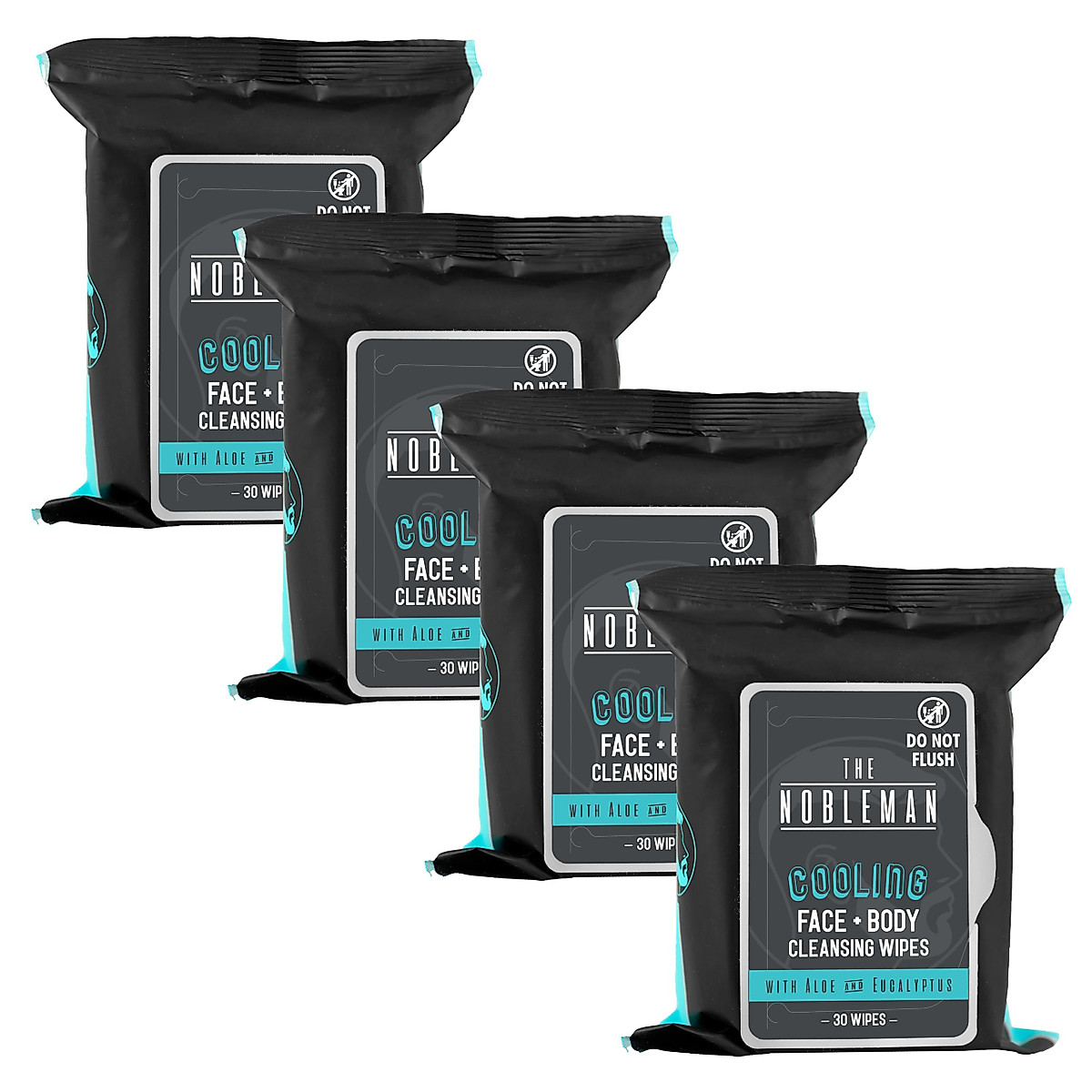 Men's Cooling Face + Body Cleansing Wipes - 4 Pack - 120 Count Post Workout Travel Towlettes