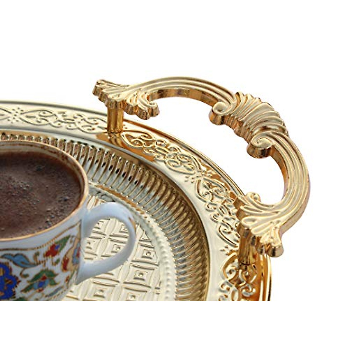 BAYKUL Turkish Ottoman Coffee Tea Beverage Gold Serving Oval Tray, Luxury Metal Chrom Moroccan Decorative Breakfast Dinner Table, Ottoman Trays Extra Large (Gold)