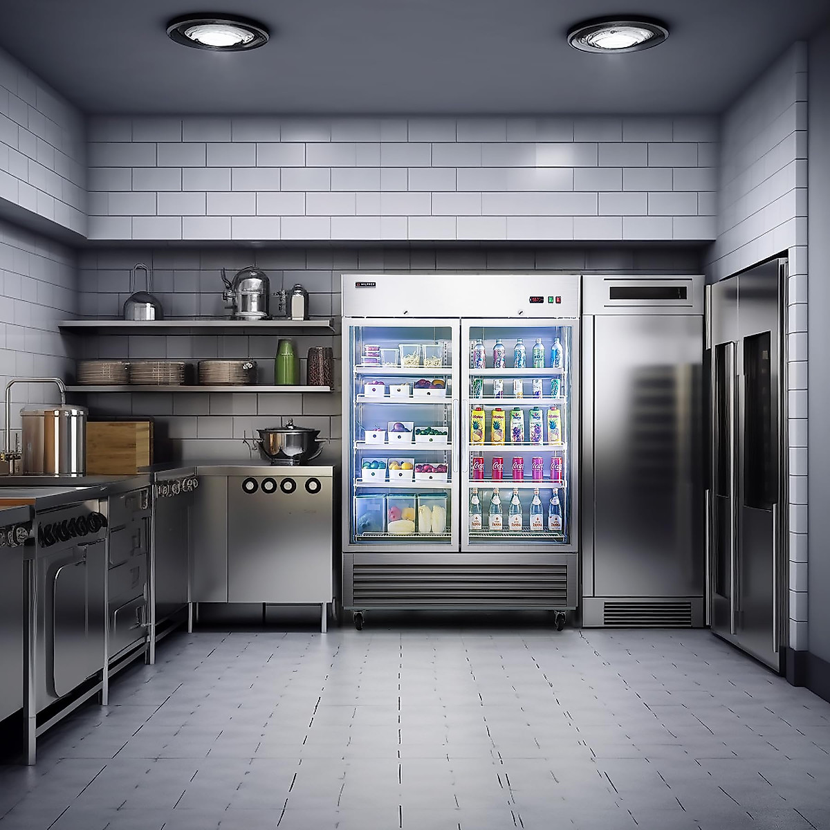 Wilprep Commercial Refrigerator, 54" 2 Glass Door Display Refrigerator with 42.2 cu. ft. Capacity, Reach in Merchandise Fridge Stainless Steel Beverage Cooler with Adjustable Shelves for Restaurant