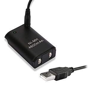 CICMOD Battery Pack for Xbox 360 Remote Controller 2pcs Ni-MH Rechargeable Batteries USB Cable Black