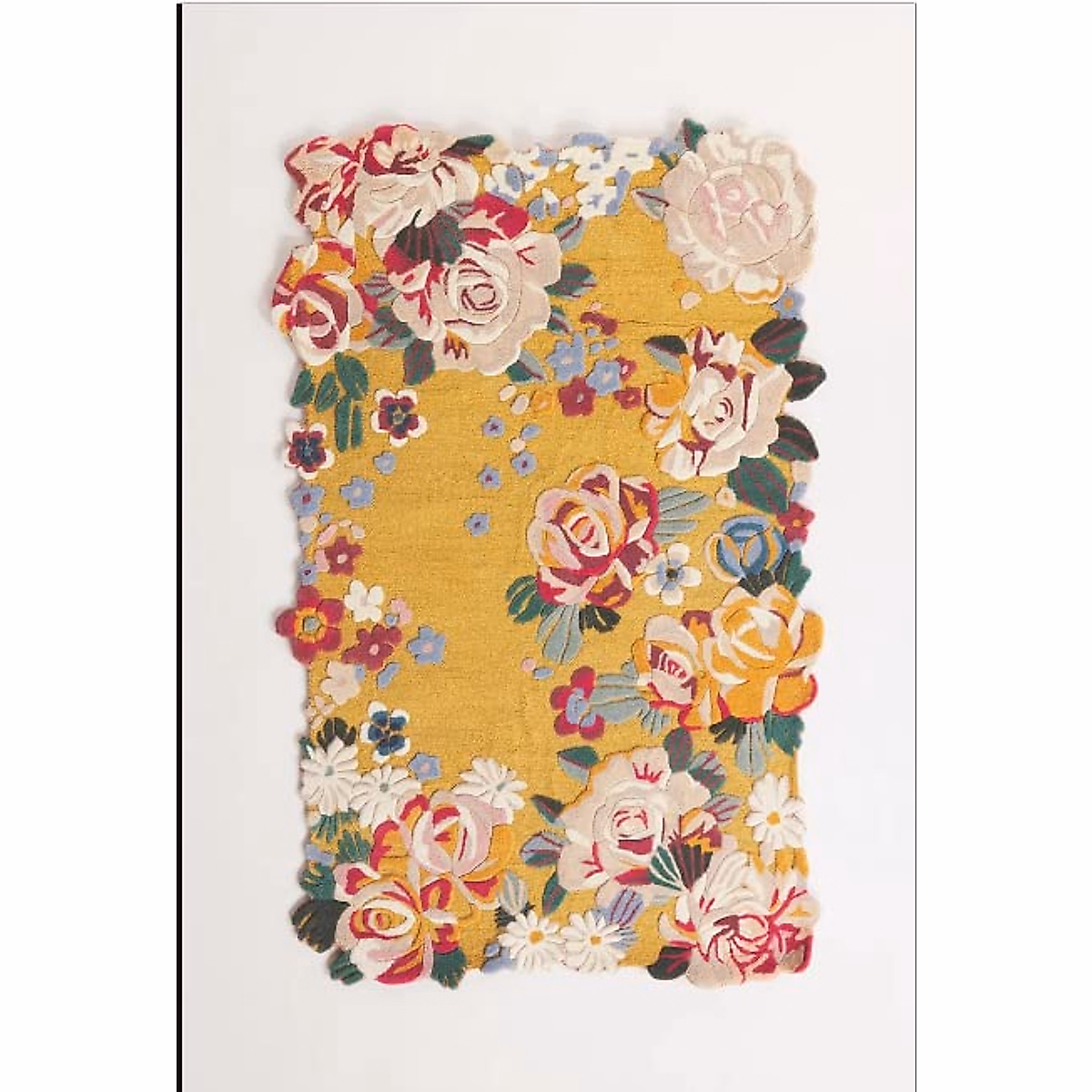 PB Rugs Traditional Multi Colored Floral Rug 100% Hand Tufted Carpet Persian Style Area Rug Off White/Ivory,Yellow/Green Tufted Flower Rug (Yollow/Green, 9x6)