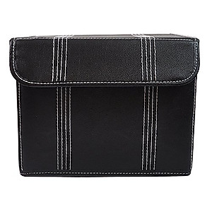 The Lucky Clover Trading Roosevelt Faux Leather Storage Box with Lid, Black Basket