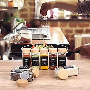 SZUAH 24pcs 4oz Spice Jars with Bamboo Lids, Spice Jars with Labels, Glass Spice Container with Shaker Lids, Funnel, Chalk Pen and Brush