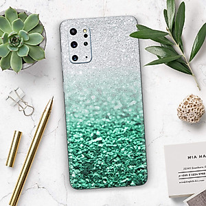 DesignSkinz Aqua Green & Silver Glimmer Fade Protective Vinyl Decal Wrap Skin Cover Compatible with The Samsung Galaxy S20 (Screen Trim & Back Glass Skin)