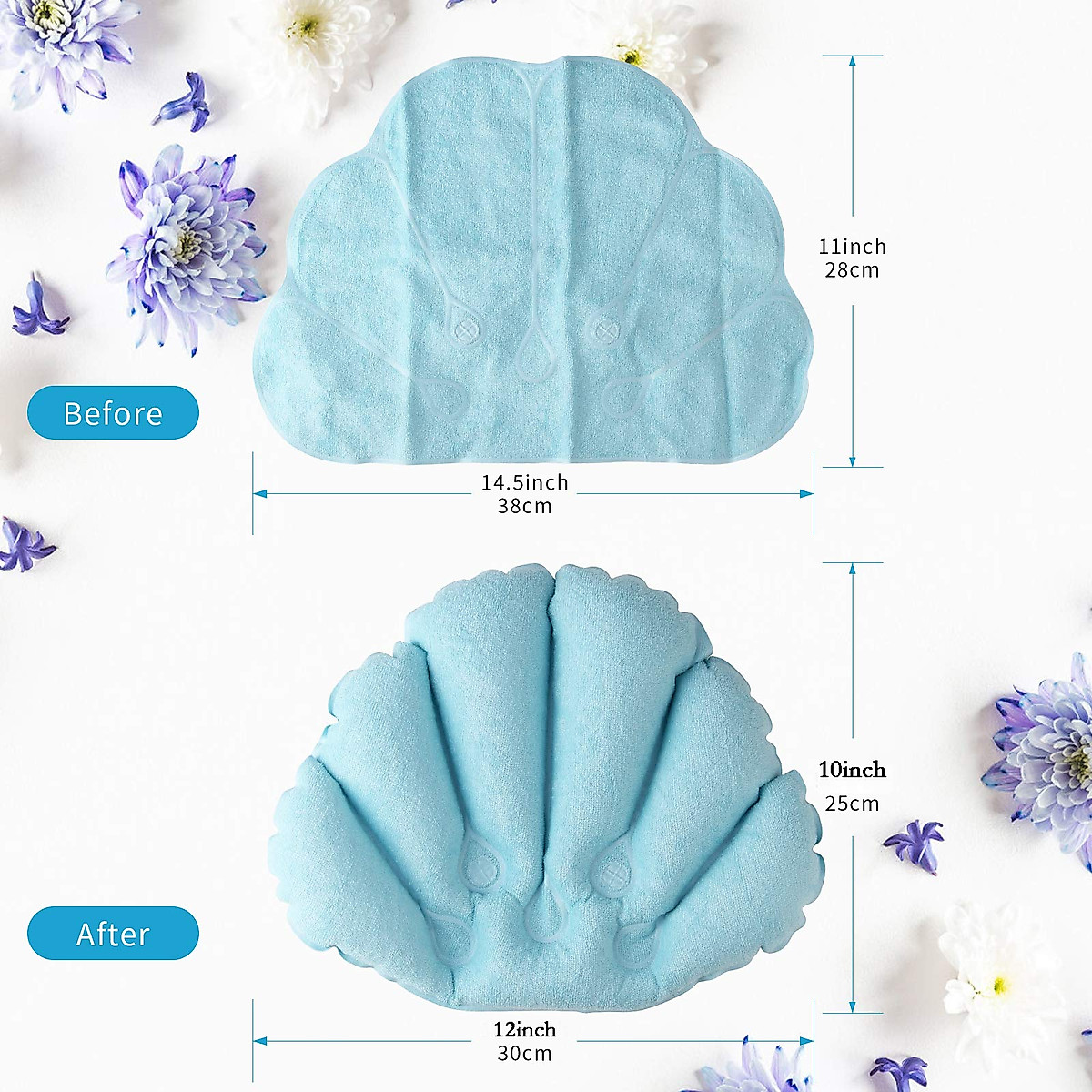 sansheng Inflatable Bath Pillow,Bath Pillows for Tub (10x12inch) Bathtub Pillow Headrest Terry Cloth with Suction Cups Inflated Neck Support for Bathtub（Pink and Blue） 2 Pack