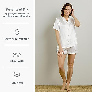 Fishers Finery Women's 100% Mulberry Silk Short Pajama Set; Collar (Pink, XL)